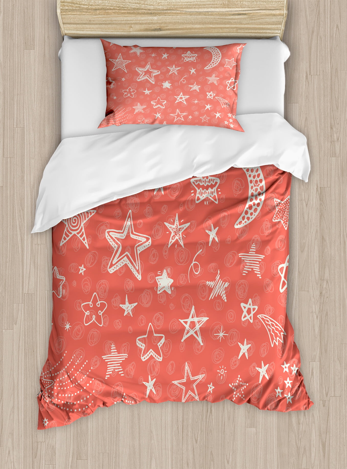 Star Duvet Cover Set, Moon and Stars Theme Pattern Starry Night ...