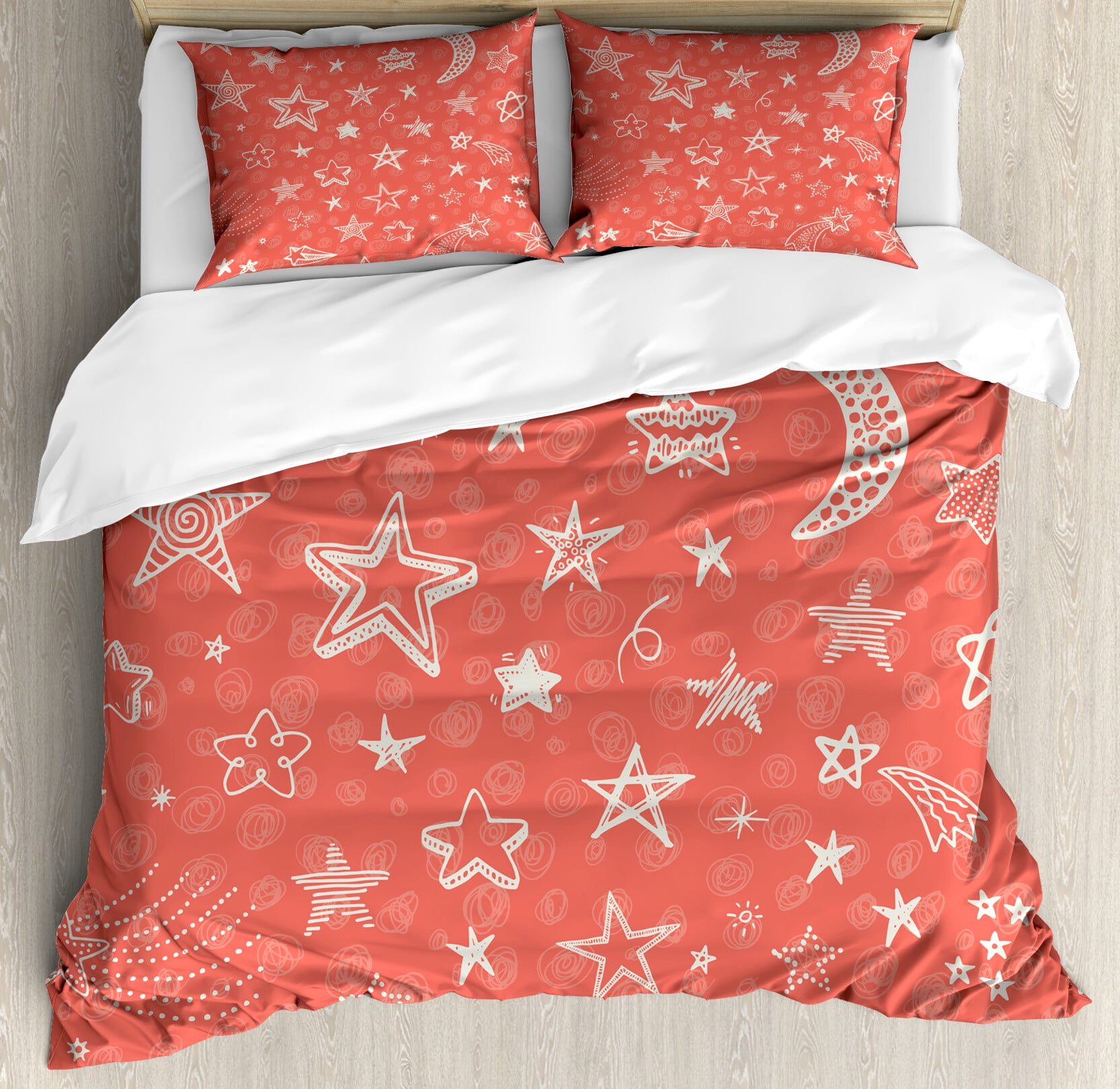 Star Duvet Cover Set, Moon and Stars Theme Pattern Starry Night ...