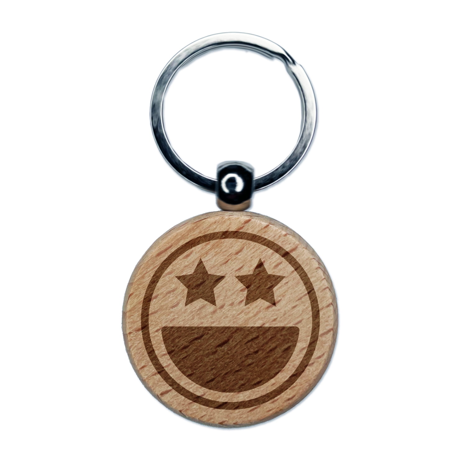 Star Eyes Happy Face Big Smile Mouth Emoticon Round Keychain Charm Tag ...