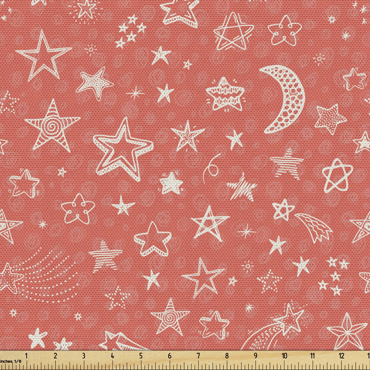 Star Fabric by the Yard Upholstery, Moon and Stars Theme Pattern Starry ...