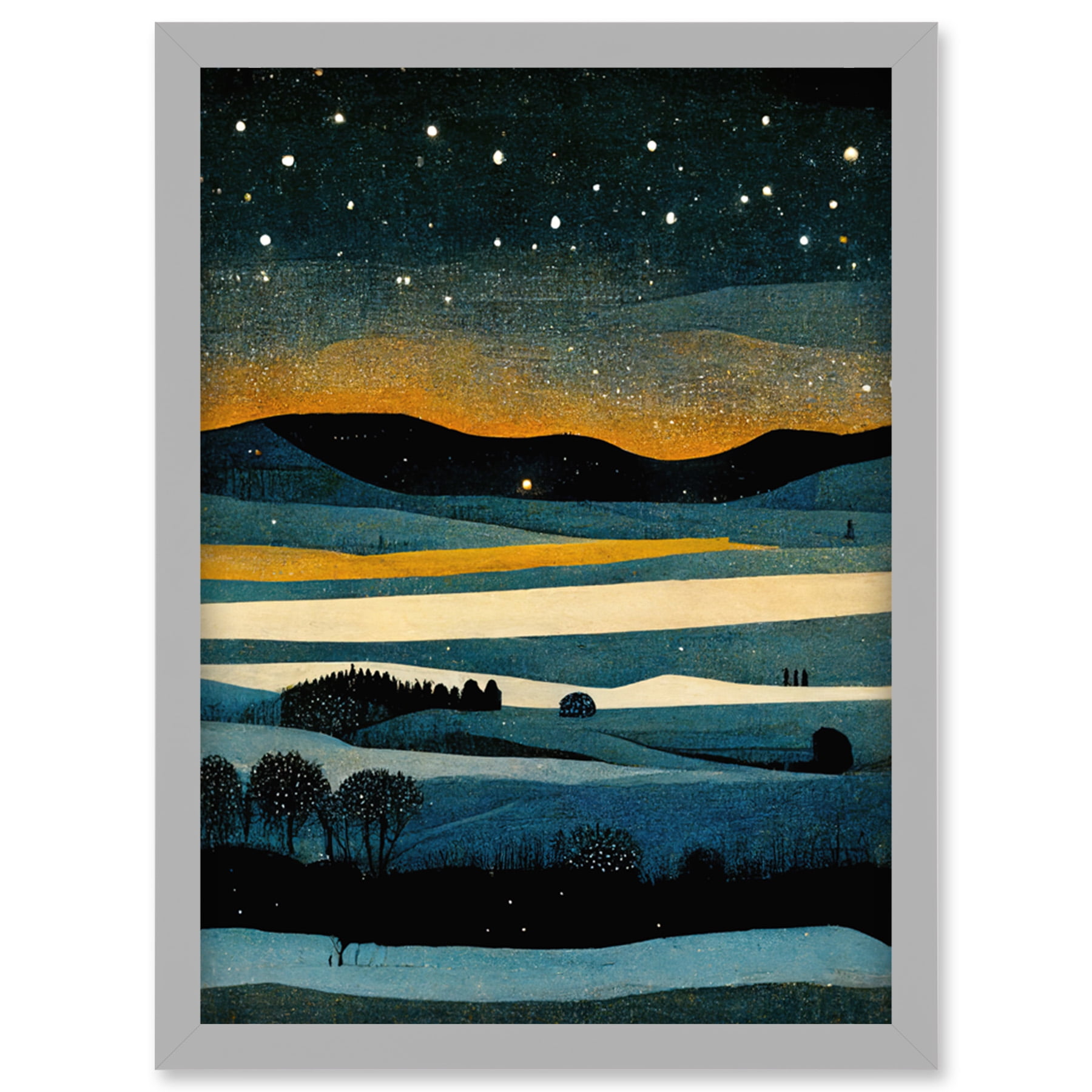 Star Filled Twilight Landscape Painting Artwork Framed Wall Art Print ...