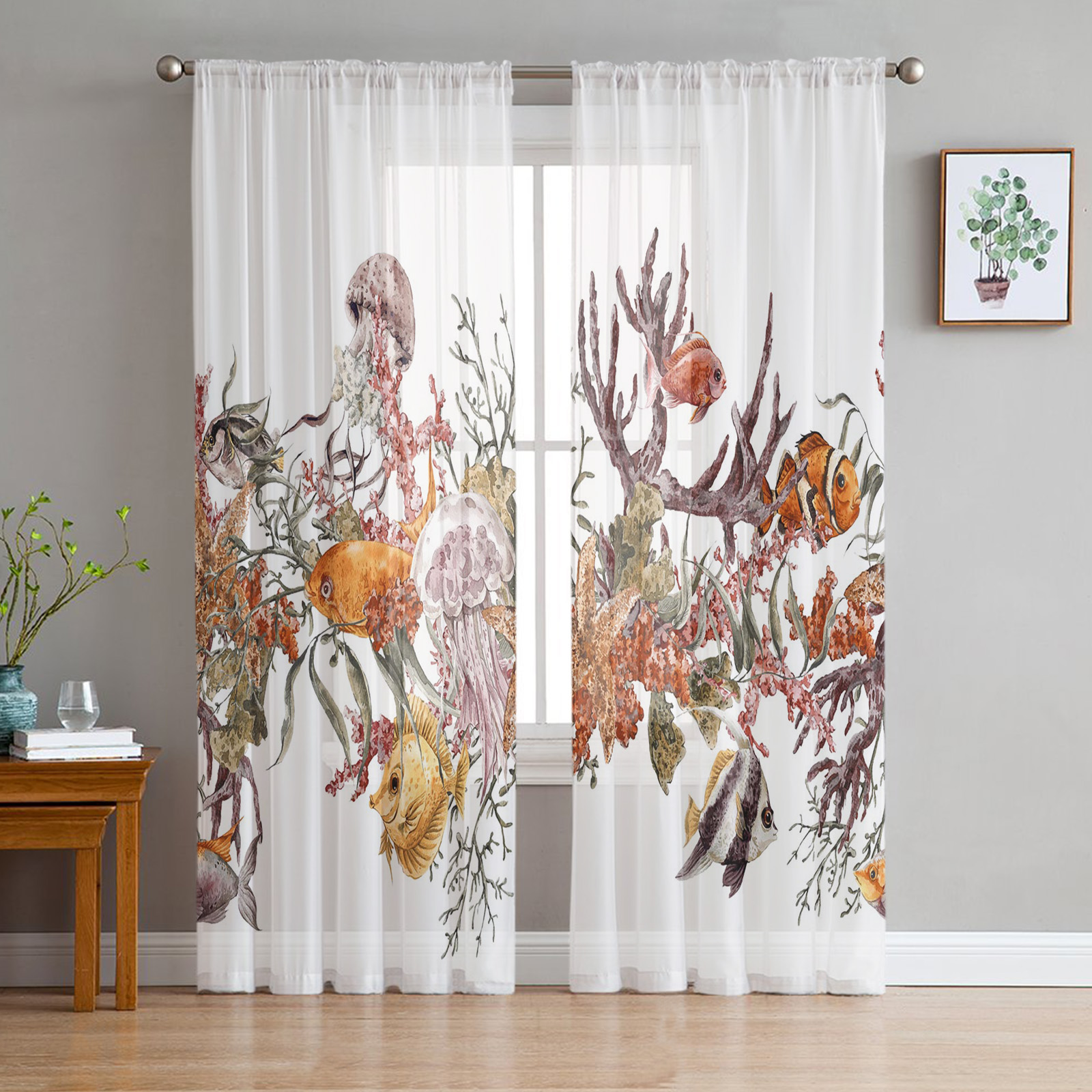 Star Fish Jelly Coral Underwater World Voile Tulle Sheer Curtains for ...