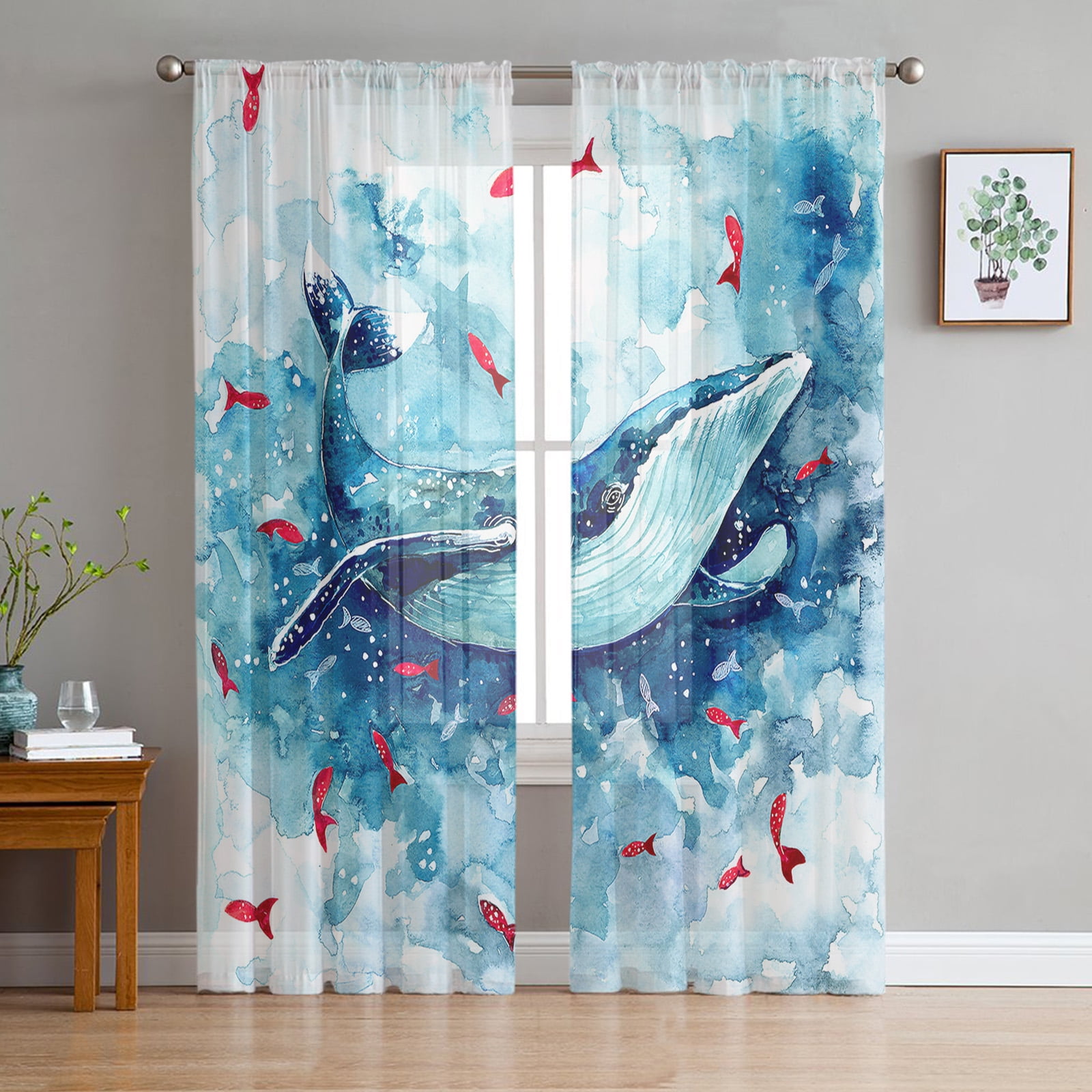 Star Fish Jelly Coral Underwater World Voile Tulle Sheer Curtains for ...