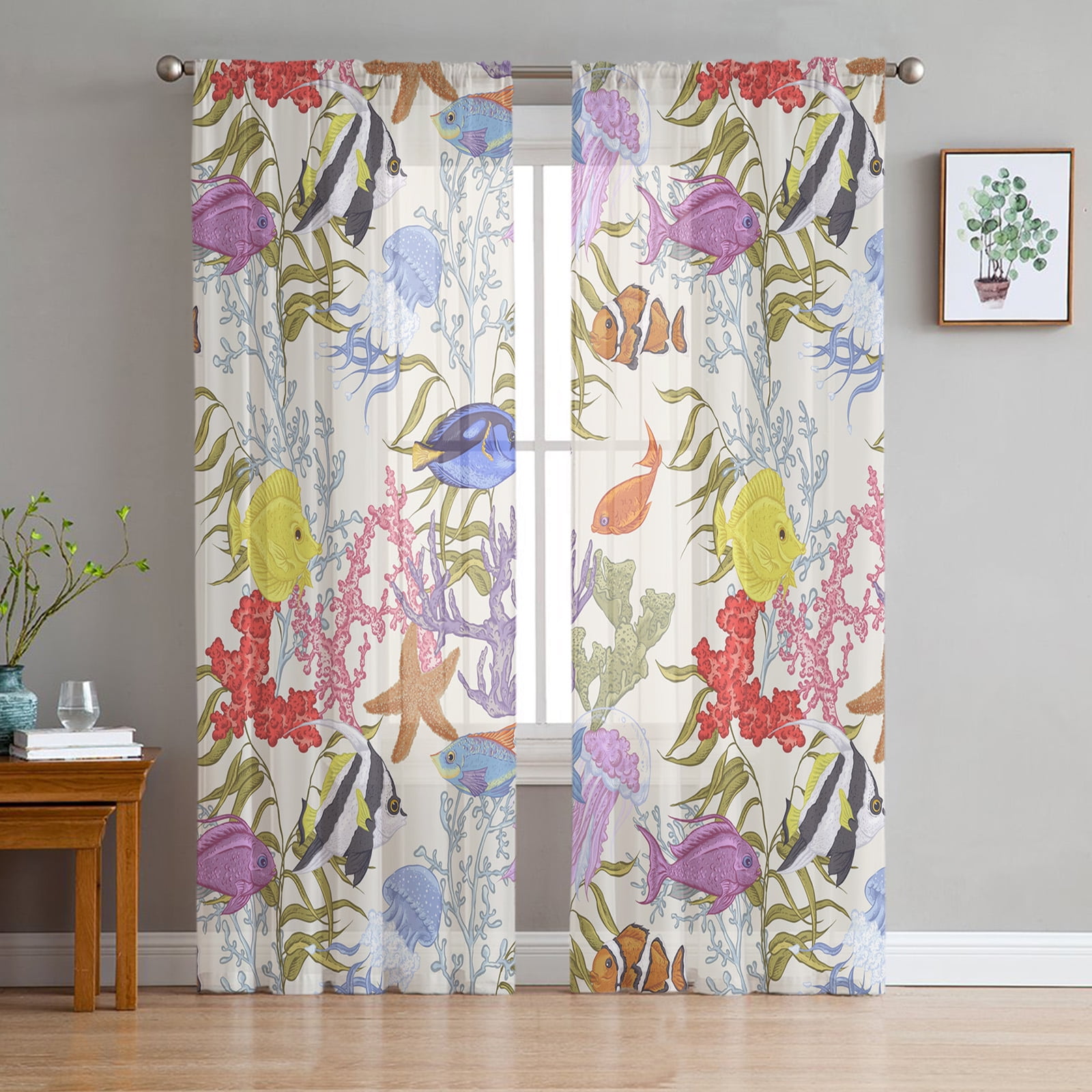 Star Fish Jelly Coral Underwater World Voile Tulle Sheer Curtains for ...