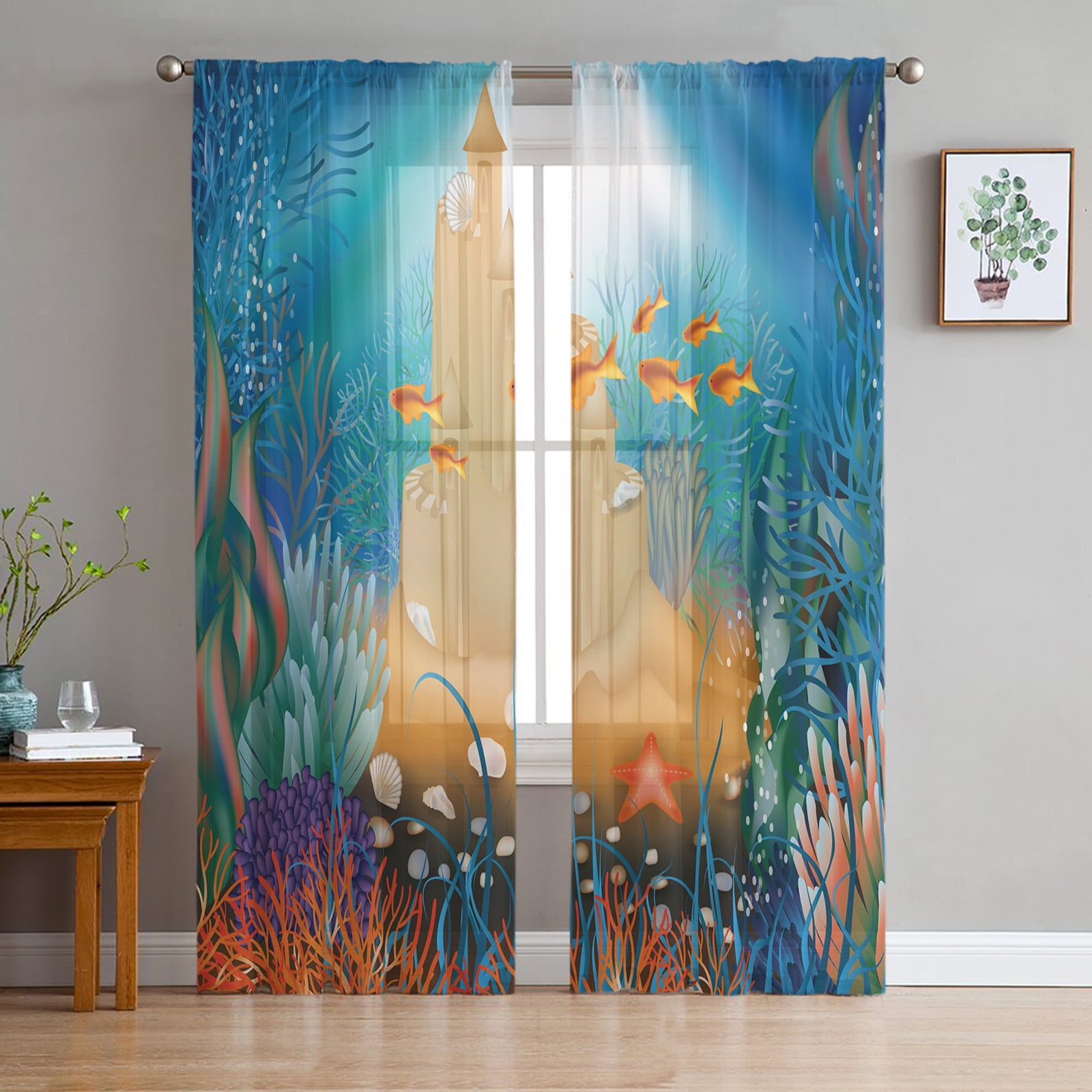 Star Fish Jelly Coral Underwater World Voile Tulle Sheer Curtains for ...