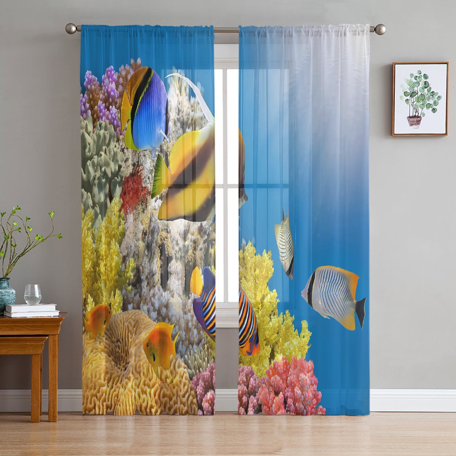 Star Fish Jelly Coral Underwater World Voile Tulle Sheer Curtains for ...