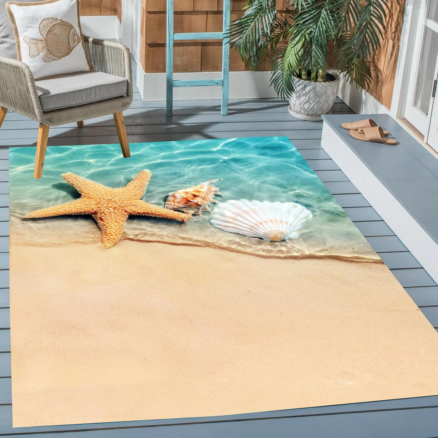 Star Fish and Shell Coastal Beach Theme Indoor Outdoor Area Rug 1'x2 ...