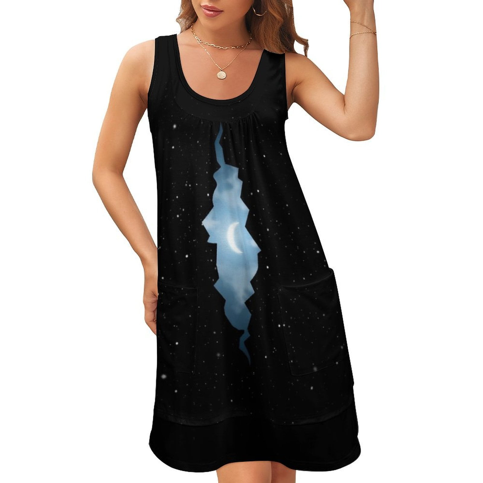 Star Fissure Sleeveless U-Neck Fake Two Piece Dress african dresses for ...