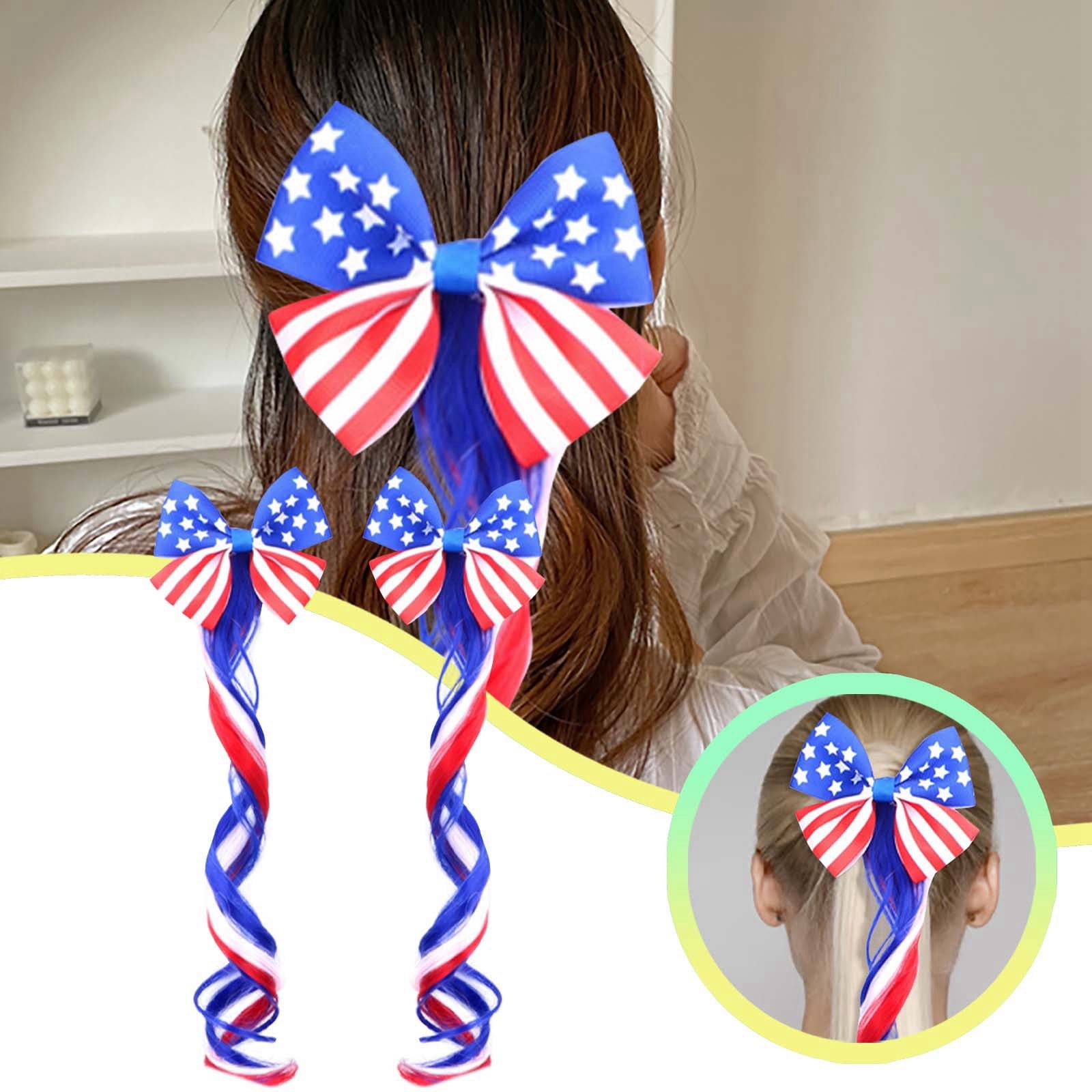 Star Flag Bow Wig Clip Glitter Fabric Hair Accessories Universal Party Holiday Styling National ...