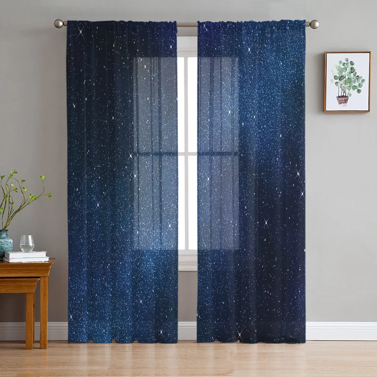 Star Galaxy Starry Sky Tulle Curtains For Living Room Bedroom Kitchen ...