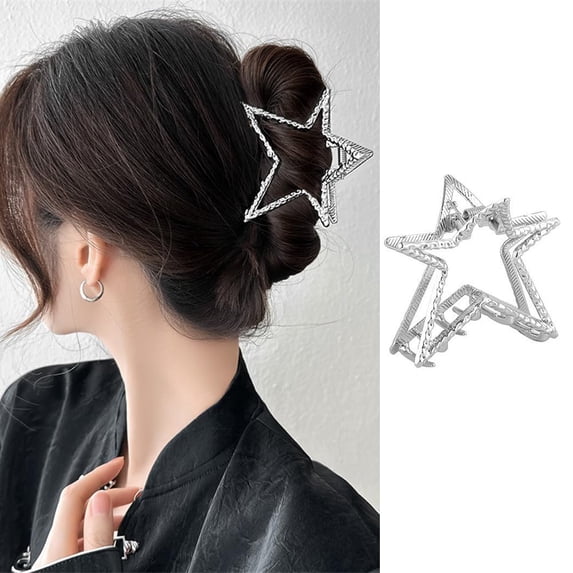 Star Hair Claw Clips Metal Silver Hair Clips Large Non-Slip Sparkly ...