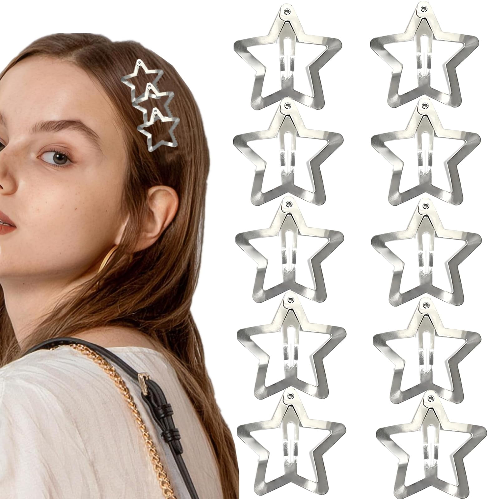 Star Hair Clips 10 PCS Silver Star Barrettes Y2K Star Hair Accessories ...