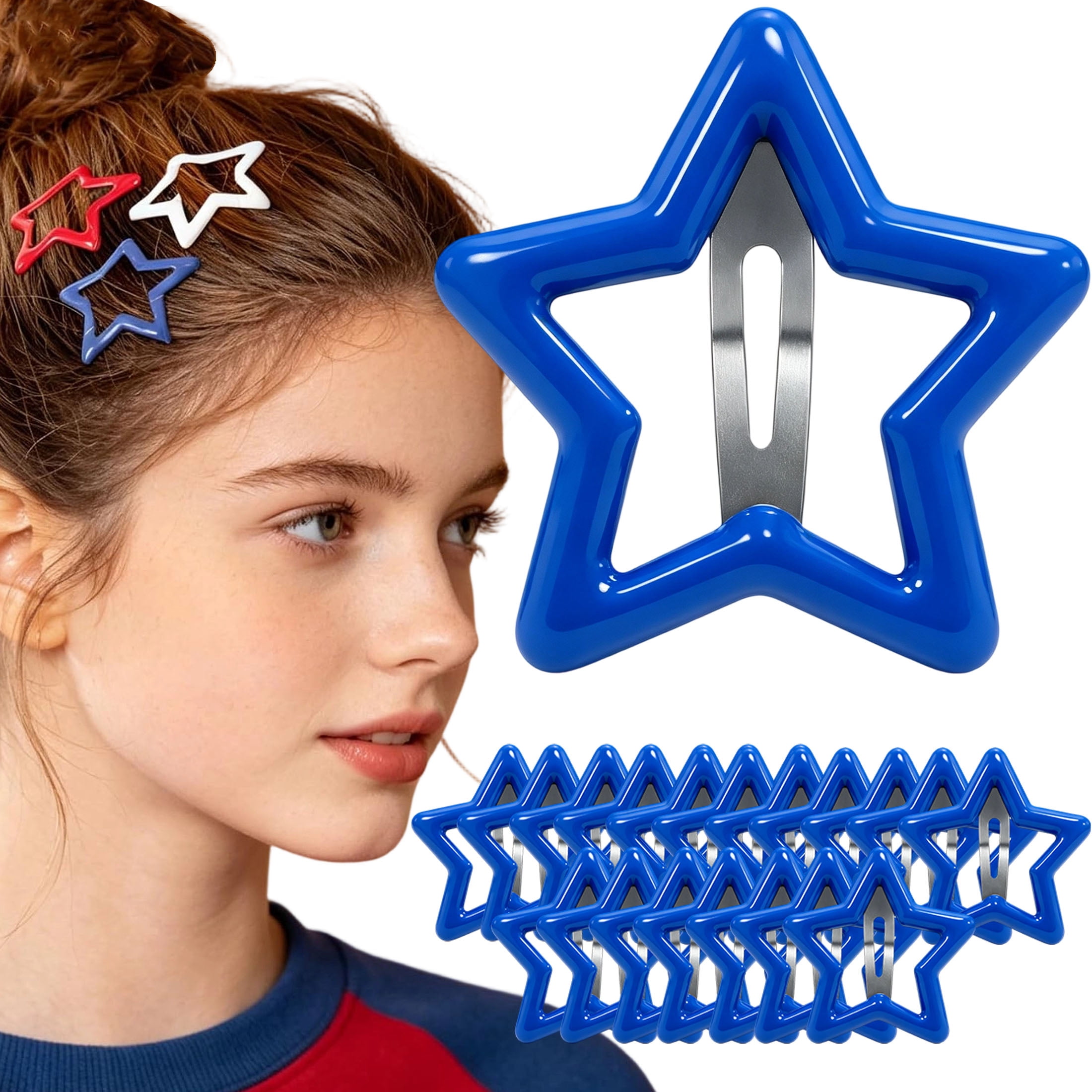 Star Hair Clips for Girls, 21Pcs Red White Blue Star Snap Barrettes ...
