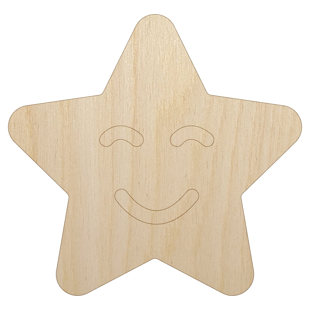 Star Happy Face Emoticon Wood Shape Unfinished Piece Cutout Craft DIY ...