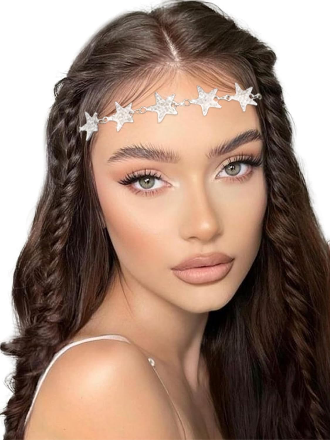 Star Head Chain Elastic Rhinestones Silver Headpiece Vintage Forehead ...