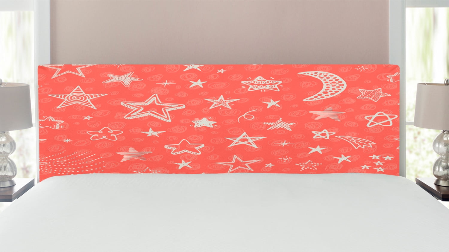 Star Headboard, Moon and Stars Theme Pattern Starry Night Shooting ...