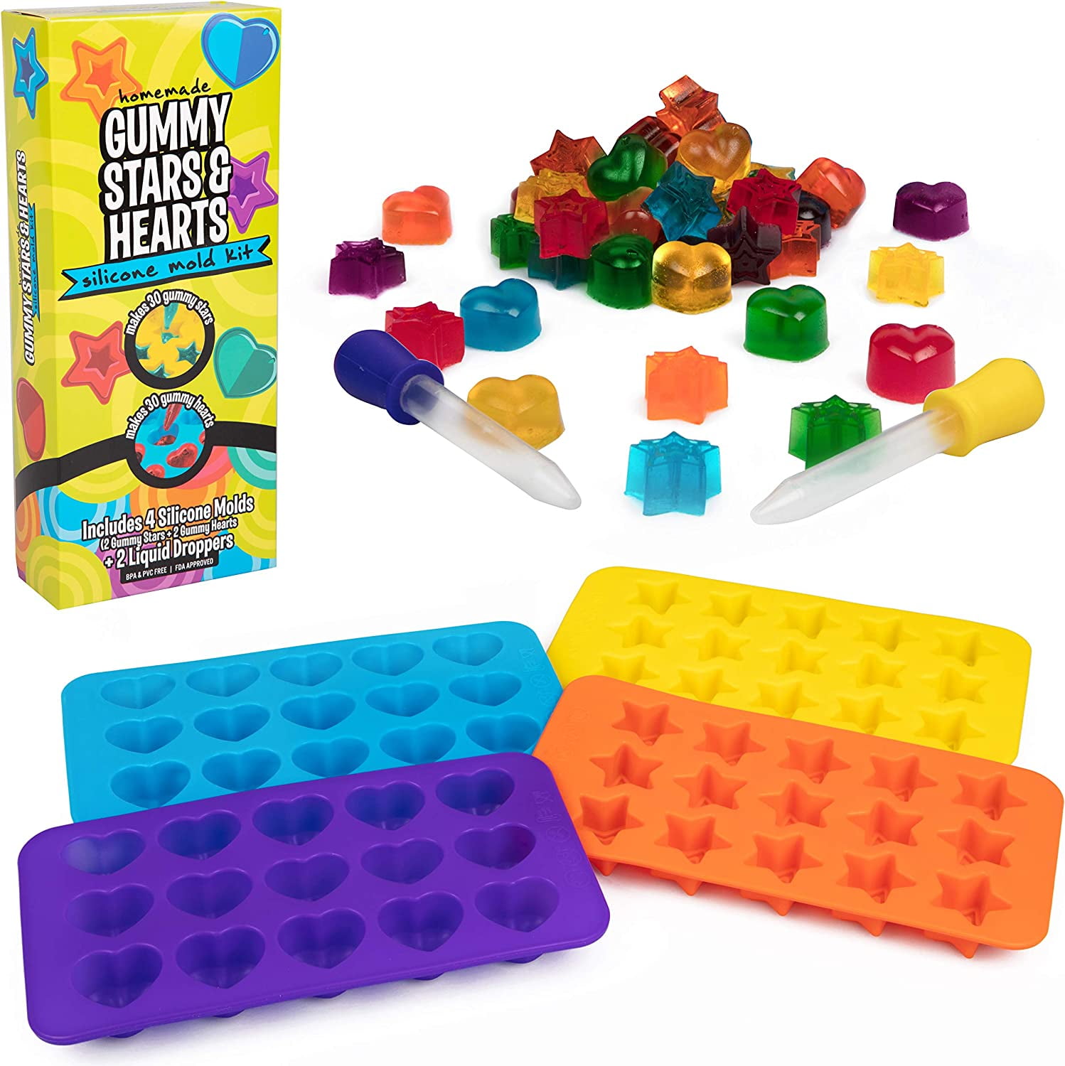 Silicone Gummy Star & Heart Candy Molds 4-Pack, BPA-Free Chocolate ...