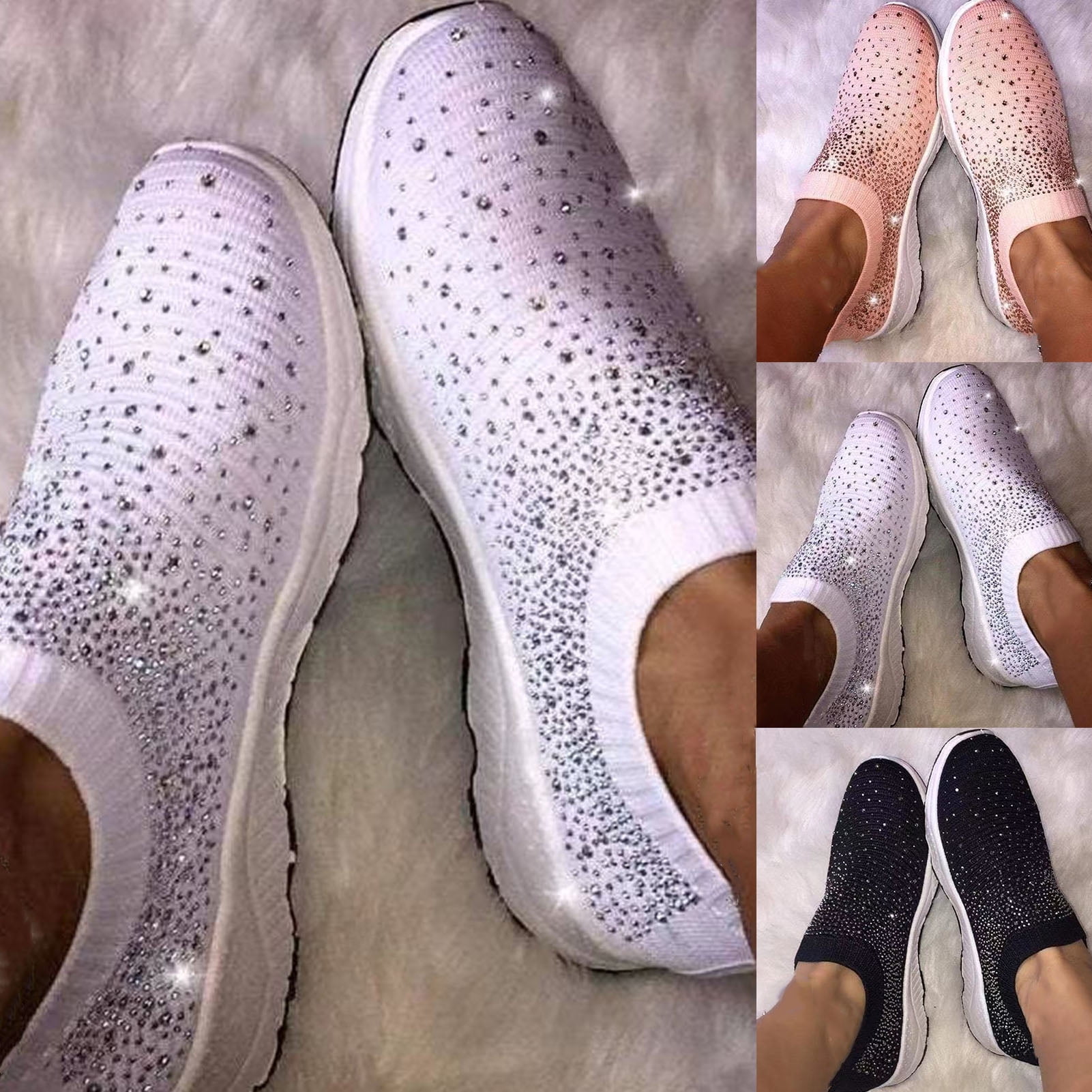 Star Home Glitter Slip-on EVA Elastic Topline Mesh Women Sneakers ...