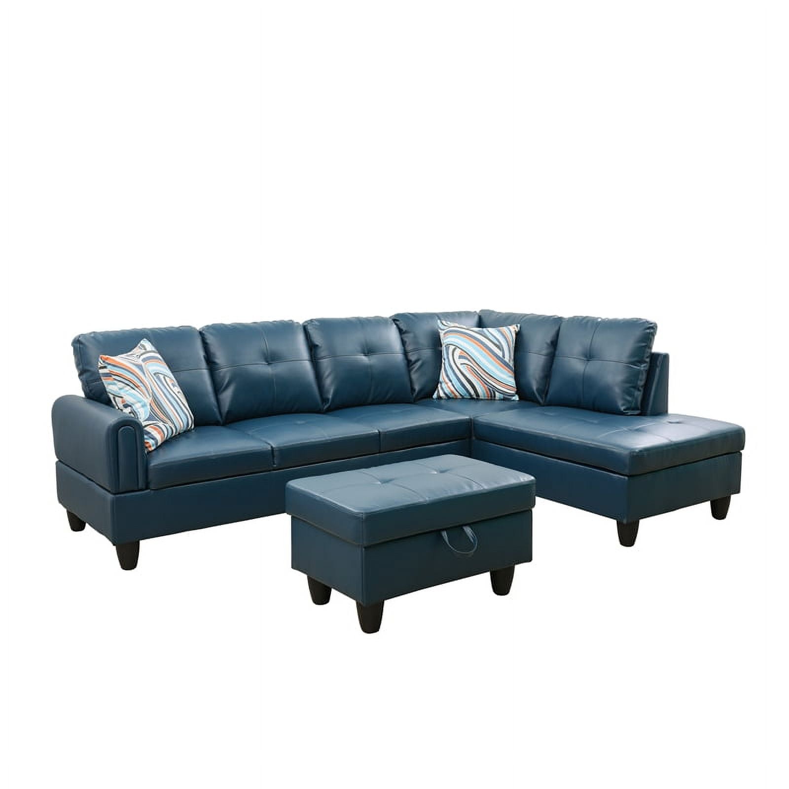 Star Home Living 3PC Faux Leather Sectional w/ottoman (Denim) - Walmart.com