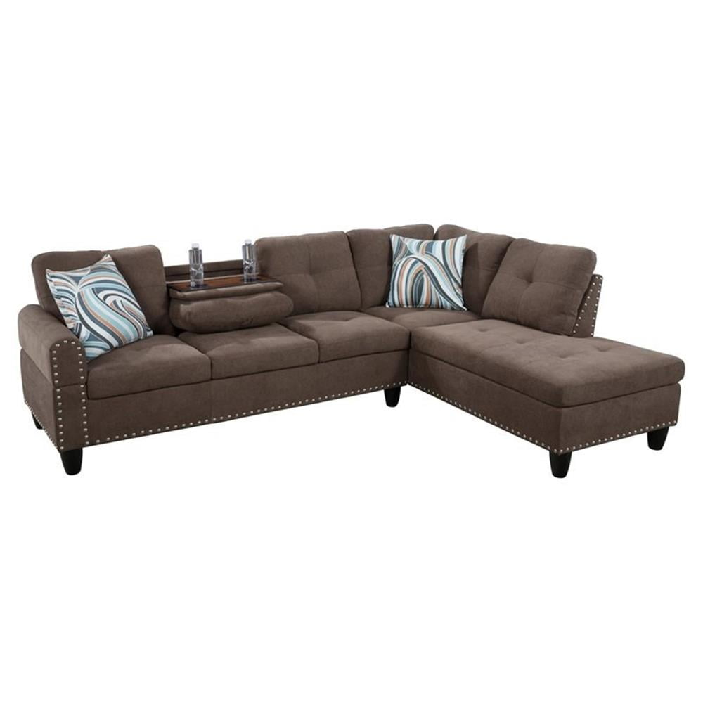 Star Home Living Corp Victor Linen Fabric Sectional Sofa in Brown/Gray ...