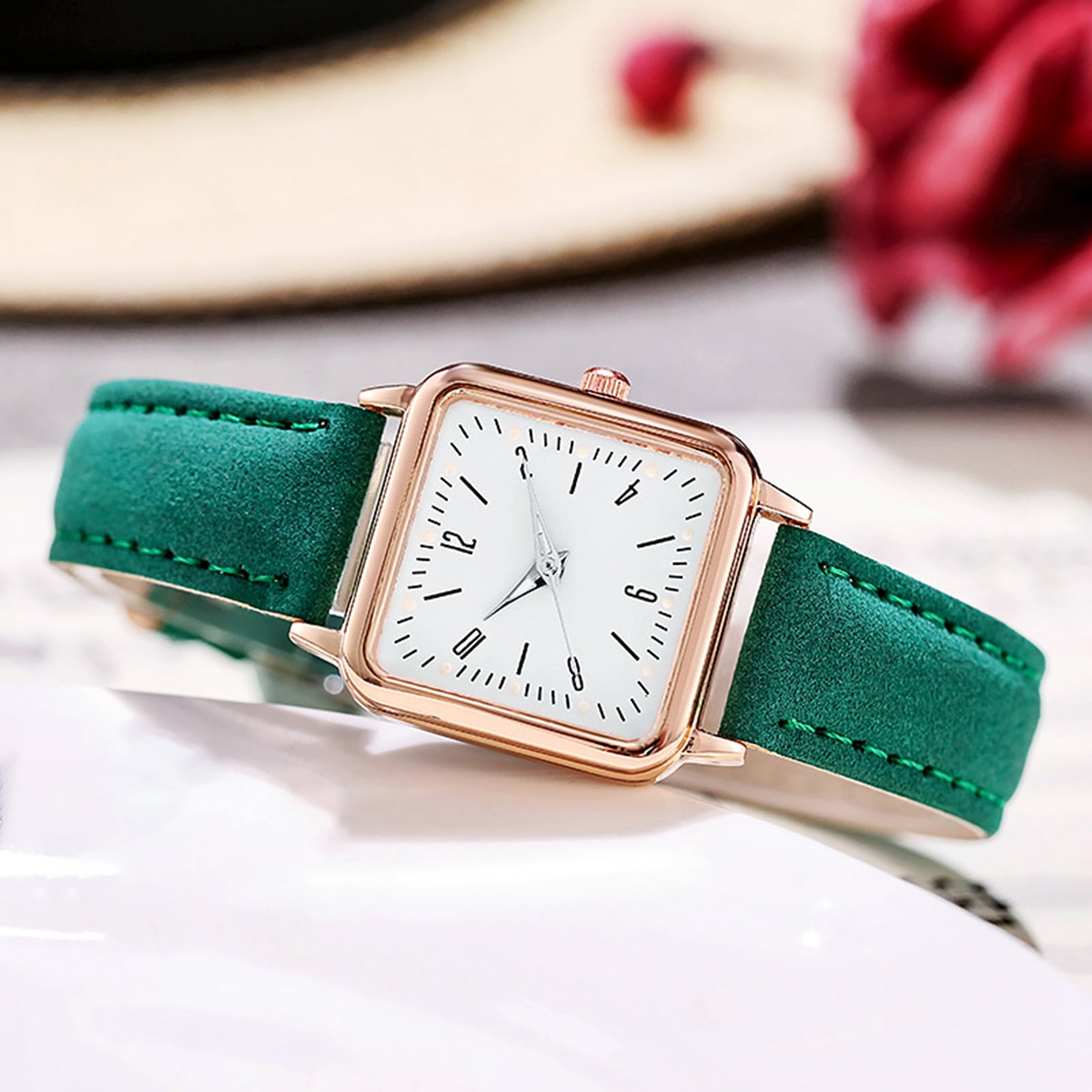Star Home Square Dial Luminous Women Watch Faux Leather Strap Quartz ...