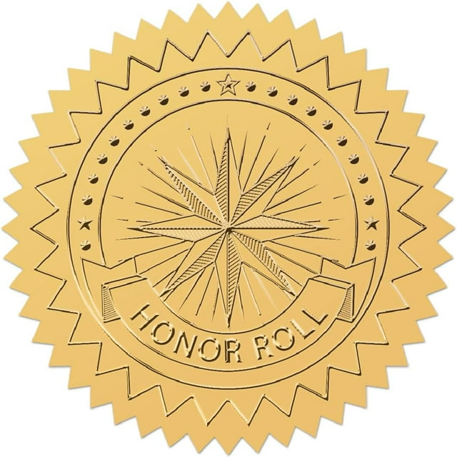Star Honor Roll Gold Certificates Stickers 2" Foil Embossed Self ...