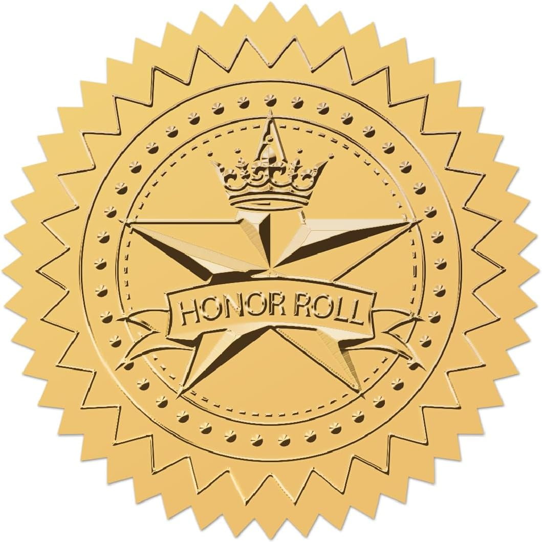 Star Honor Roll Gold Certificates Stickers 2" Foil Embossed Self ...