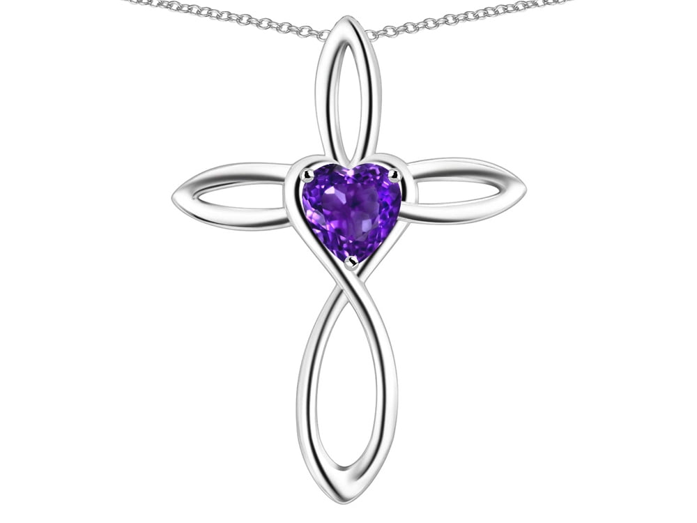 Star K 10k Gold Infinity Love Cross with Genuine Amethyst Heart Stone ...
