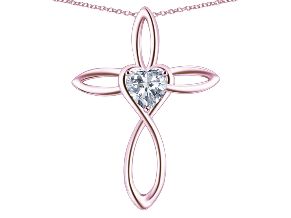 Star K 10k Gold Infinity Love Cross with Genuine White Topaz Heart ...