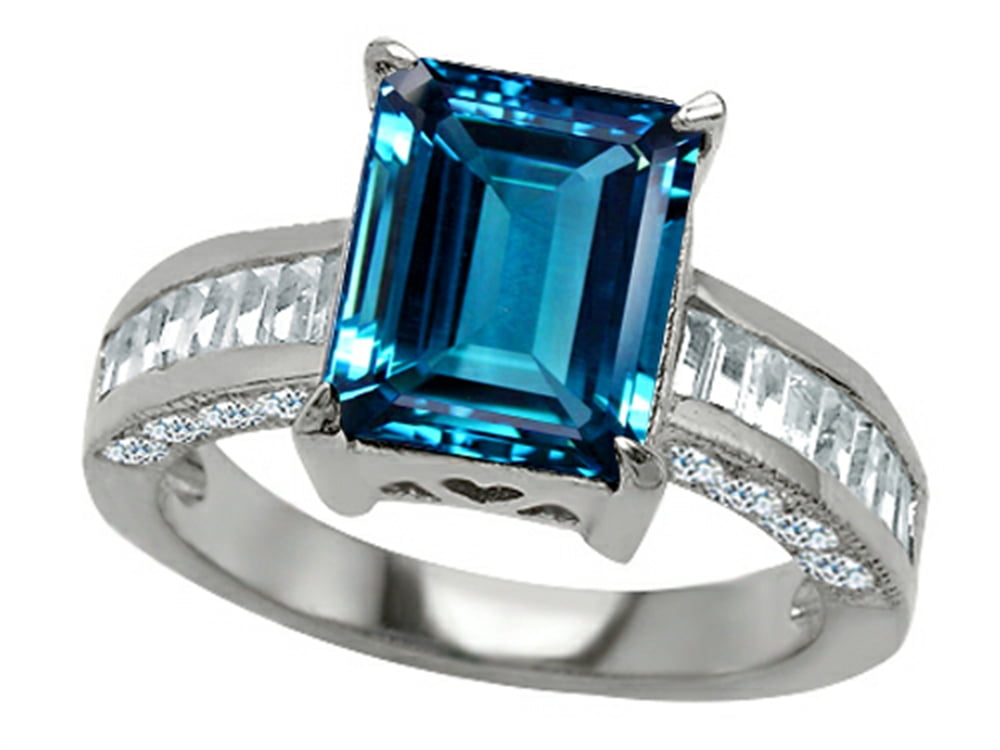 Star K 10x8mm Emerald Cut Simulated Blue Topaz Ring - Walmart.com