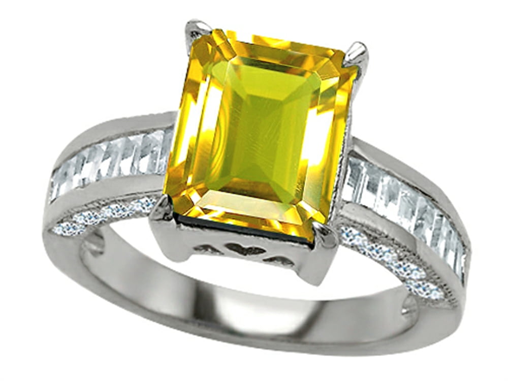 Star K 10x8mm Emerald Cut Simulated Citrine Ring - Walmart.com