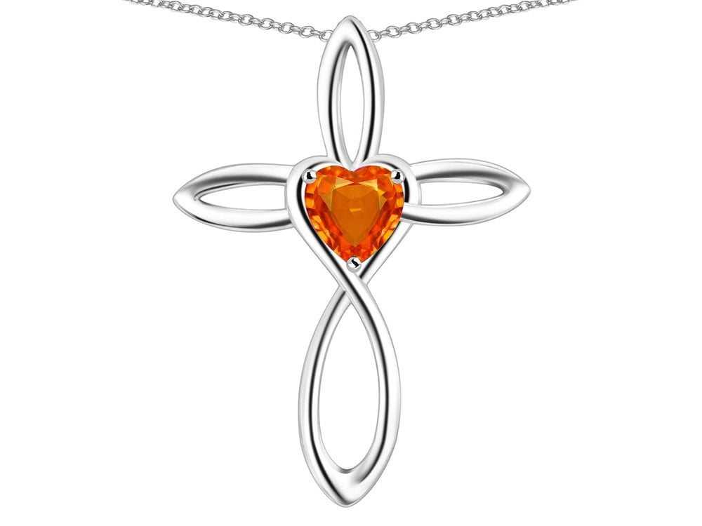 Star K 14k Gold Infinity Love Cross with Simulated Fire Opal Heart ...