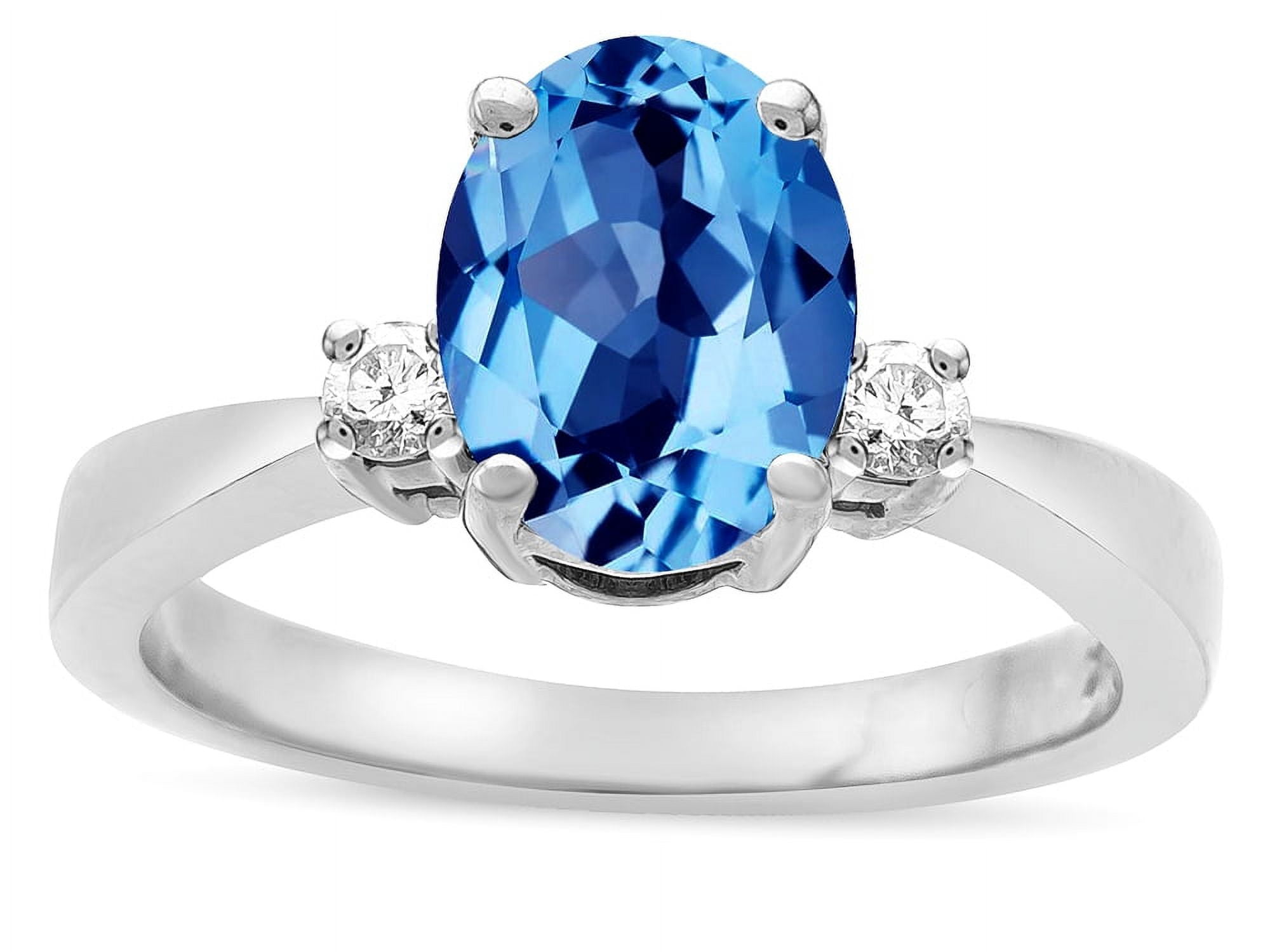 Star K 3 Three Stone Oval Genuine Blue Topaz Classic Engagement Promise ...