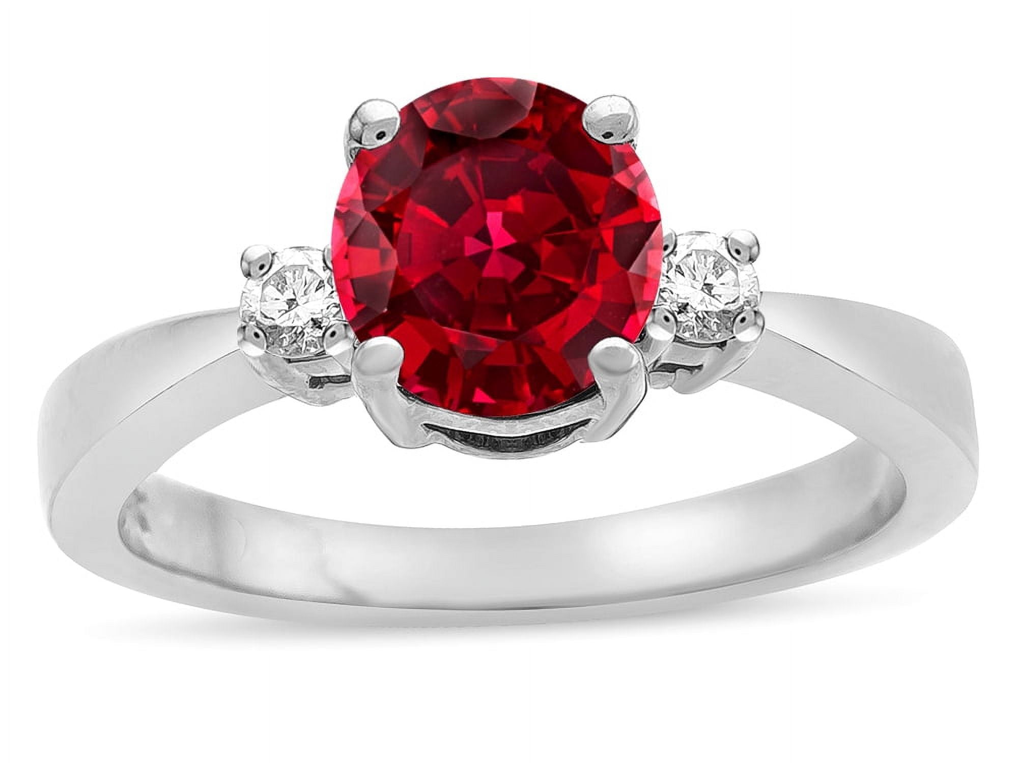 Star K 3 Three Stone Round Created Ruby Classic Engagement Promise Ring ...
