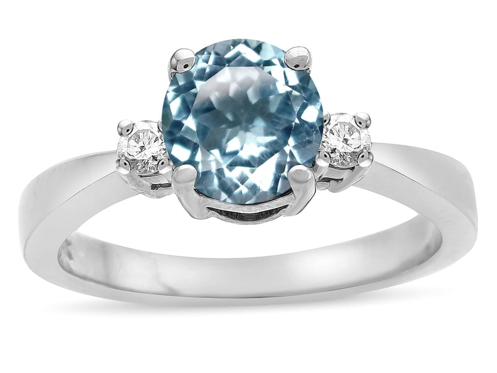 Star K 3 Three Stone Round Genuine Sky Blue Topaz Classic Engagement ...