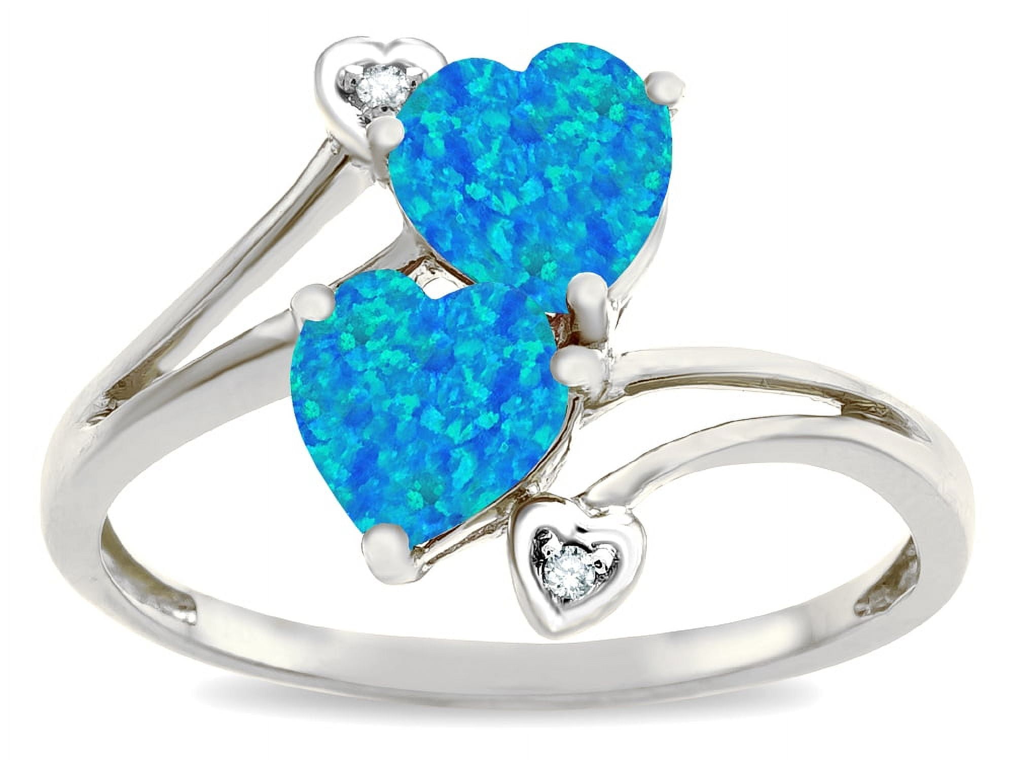 Star K 6mm Blue Created Opal Two Double Hearts Bypass Promise Ring ...