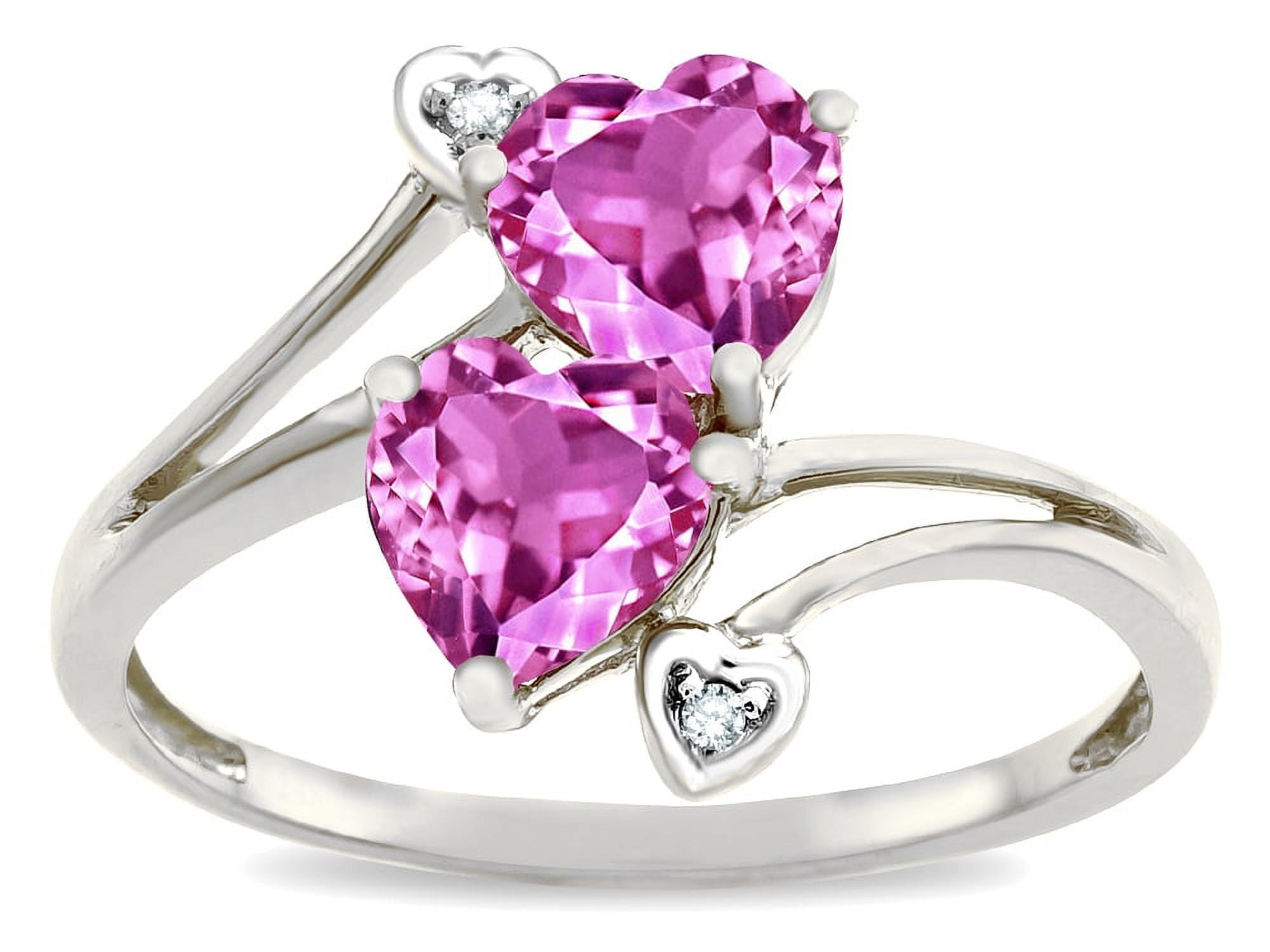 Star K 6mm Created Pink Sapphire Two Double Hearts Bypass Promise Ring ...