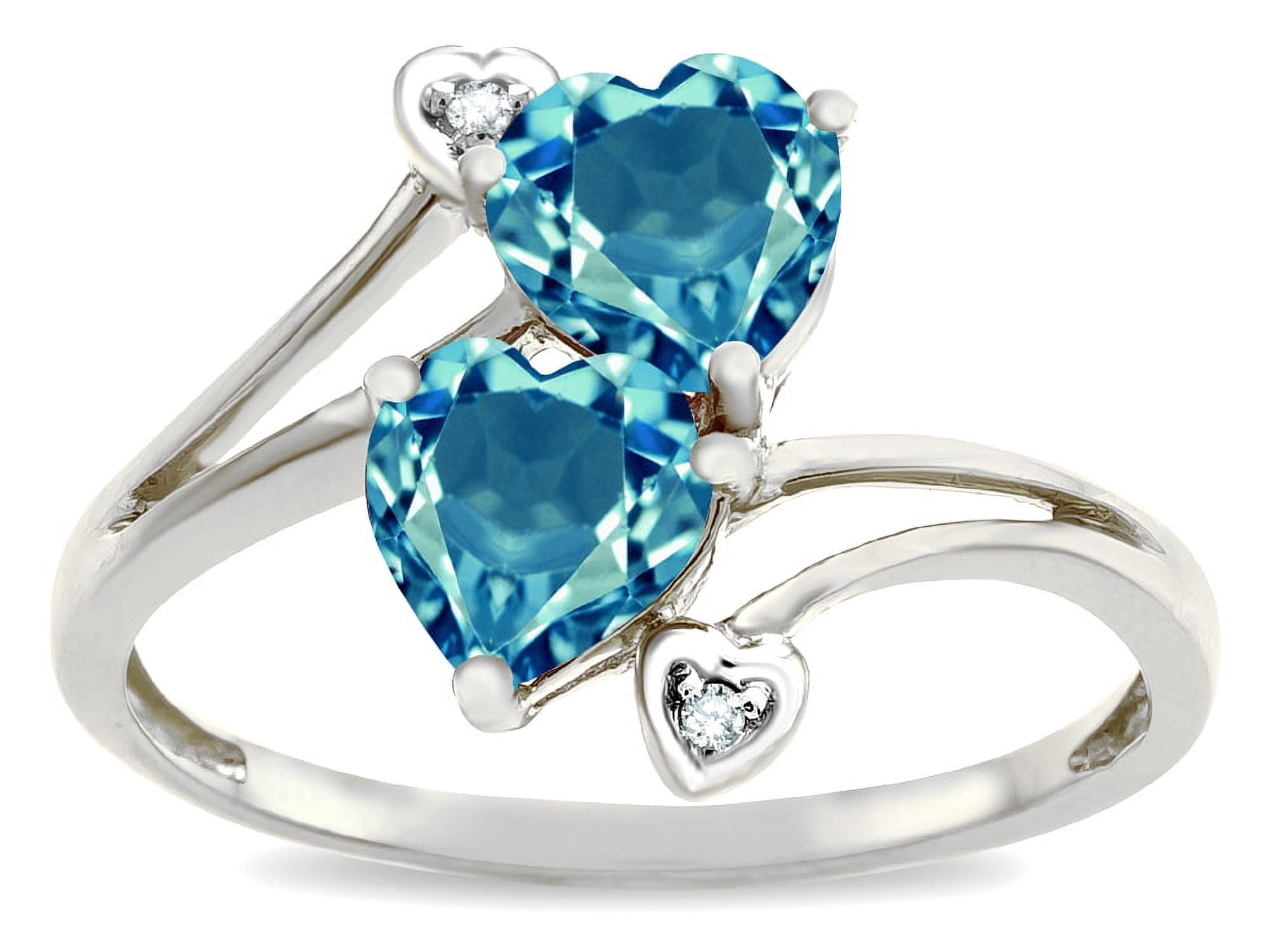 Star K 6mm Genuine Blue Topaz Two Double Hearts Bypass Promise Ring ...