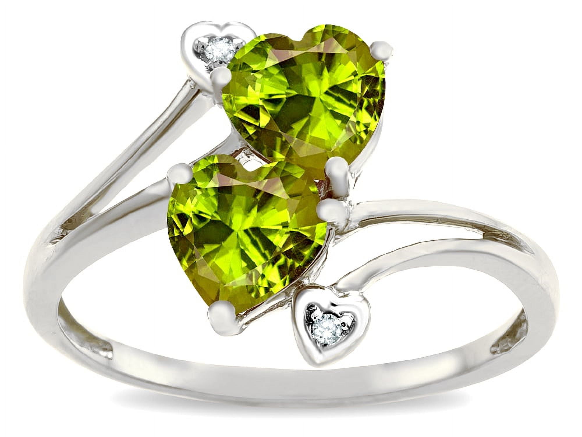 Star K 6mm Genuine Peridot Two Double Hearts Bypass Promise Ring ...