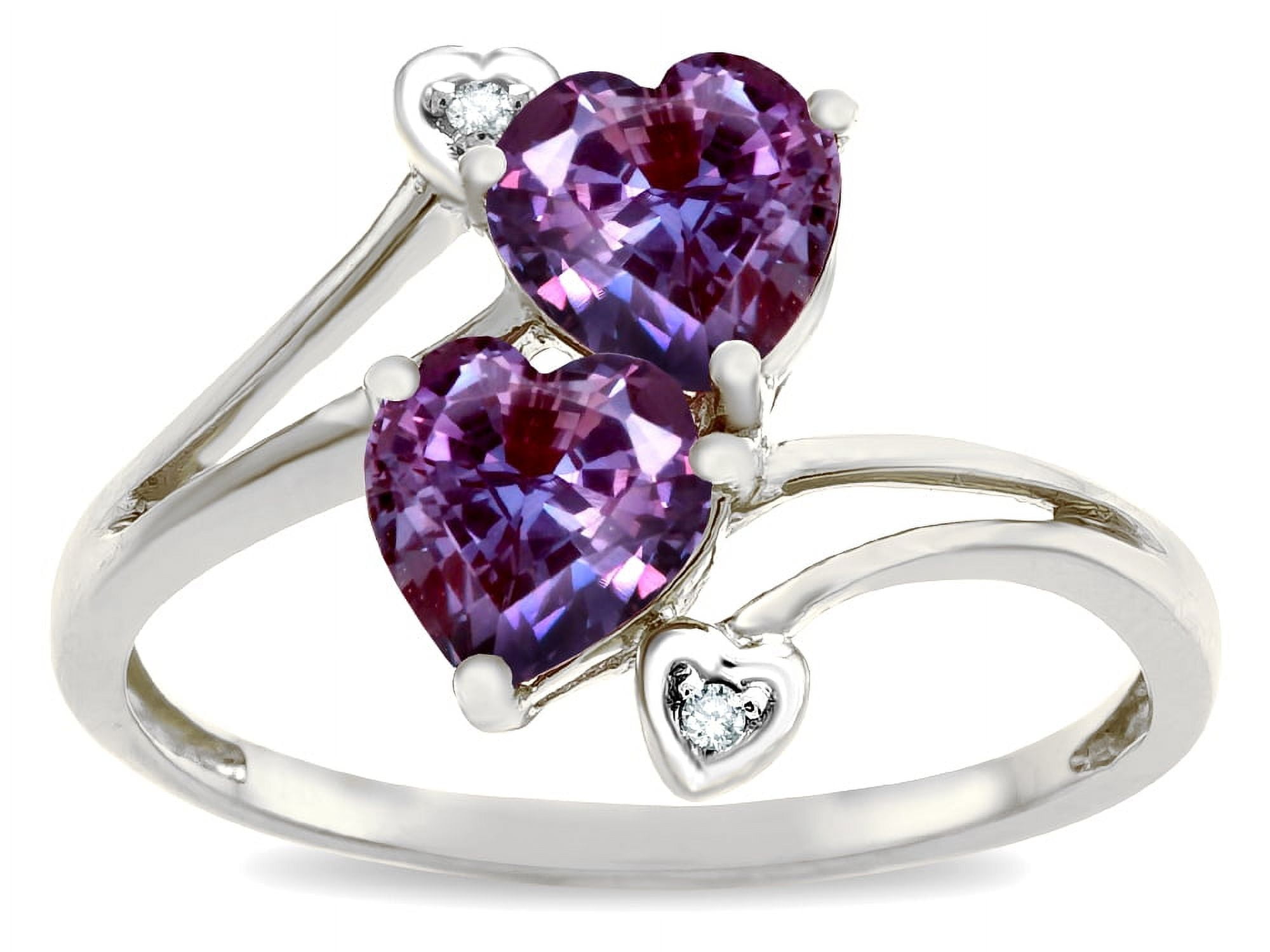 Star K 6mm Simulated Alexandrite Two Double Hearts Bypass Promise Ring ...