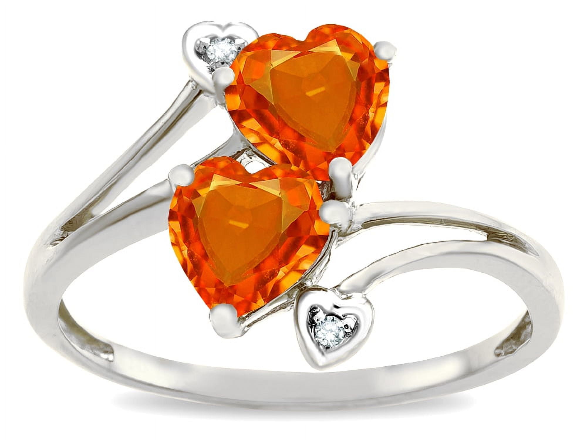 Star K 6mm Simulated Orange Mexican Fire Opal Two Double Hearts Bypass ...