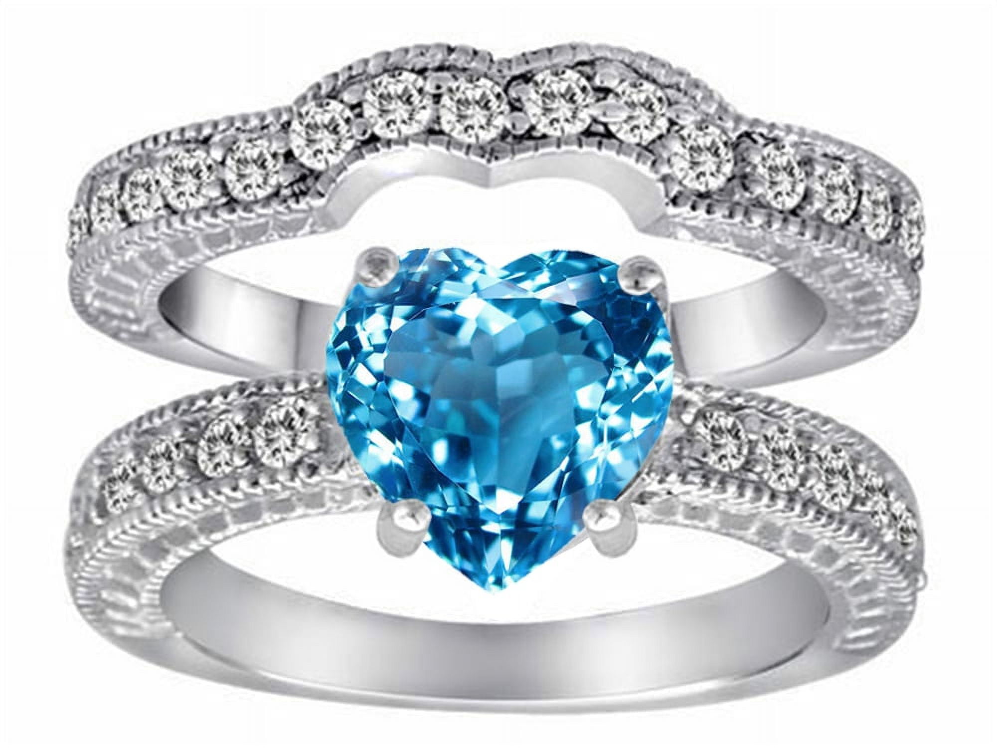 Star K 8mm Heart Shape Genuine BlueTopaz Wedding Set - Walmart.com