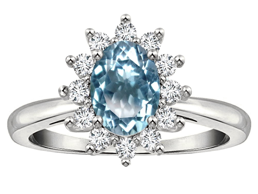 Star K Classic Lady Diana Halo Oval 7x5 Genuine Sky Blue Topaz Ring ...
