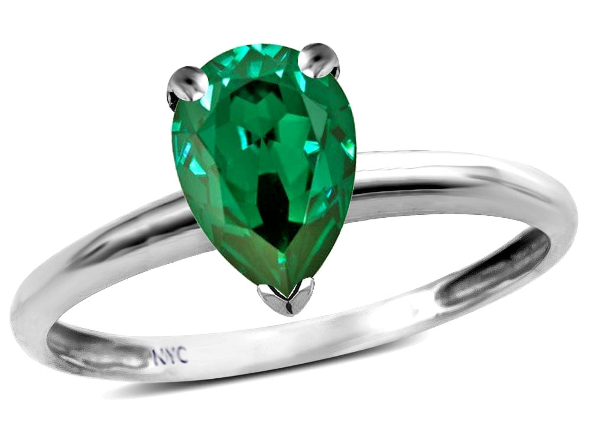 Star K Classic Solitaire 8x6 Pear Shape Simulated Emerald Engagement ...
