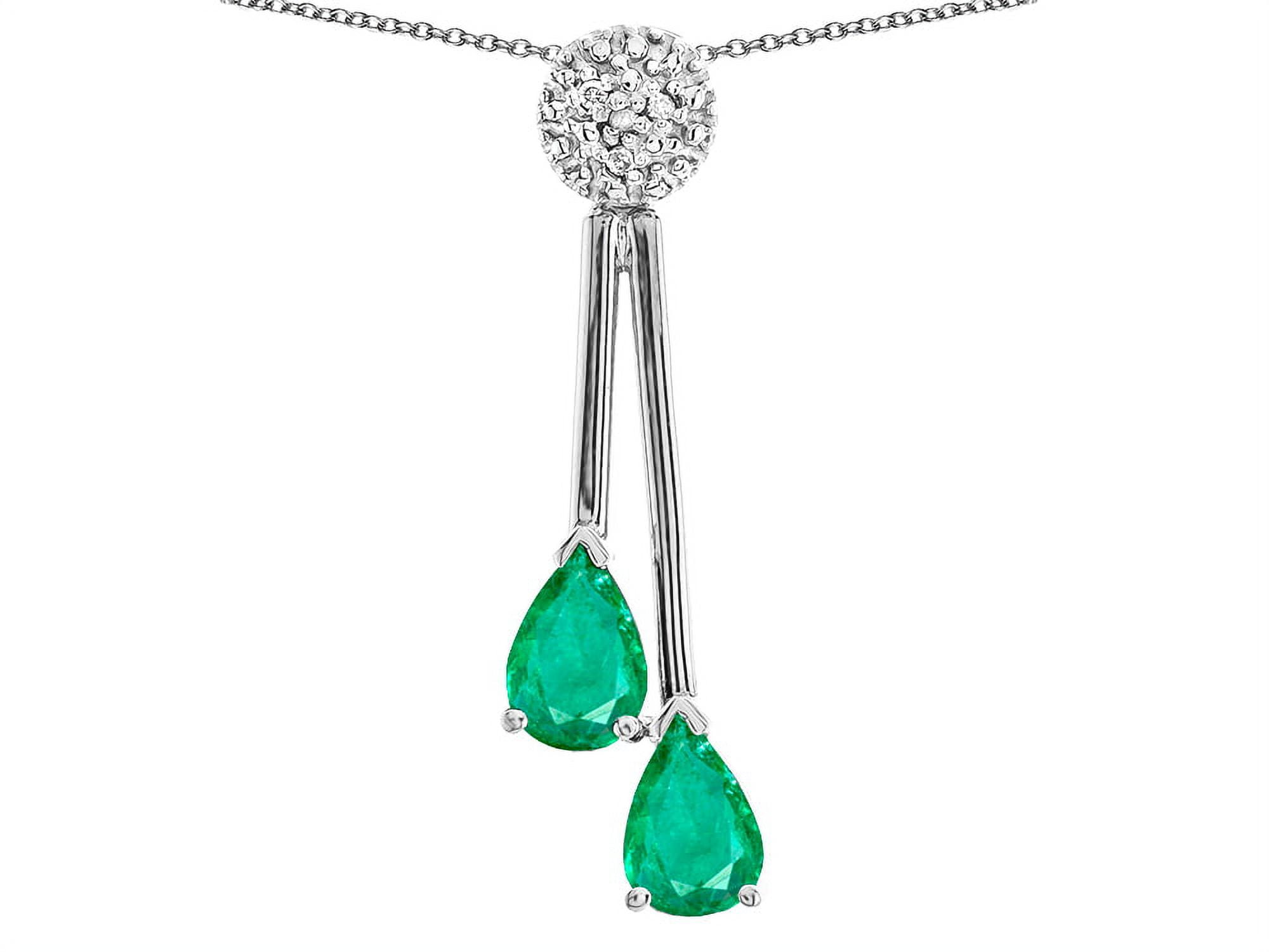 Star K Double Drop Pear Shape Ball Bar Genuine Emerald Pendant Necklace ...