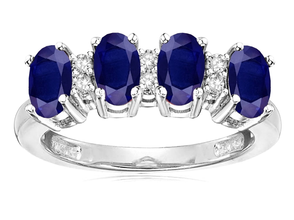 Star K Genuine Sapphire Oval 5x3 4 Four Stone Band Ring - Walmart.com
