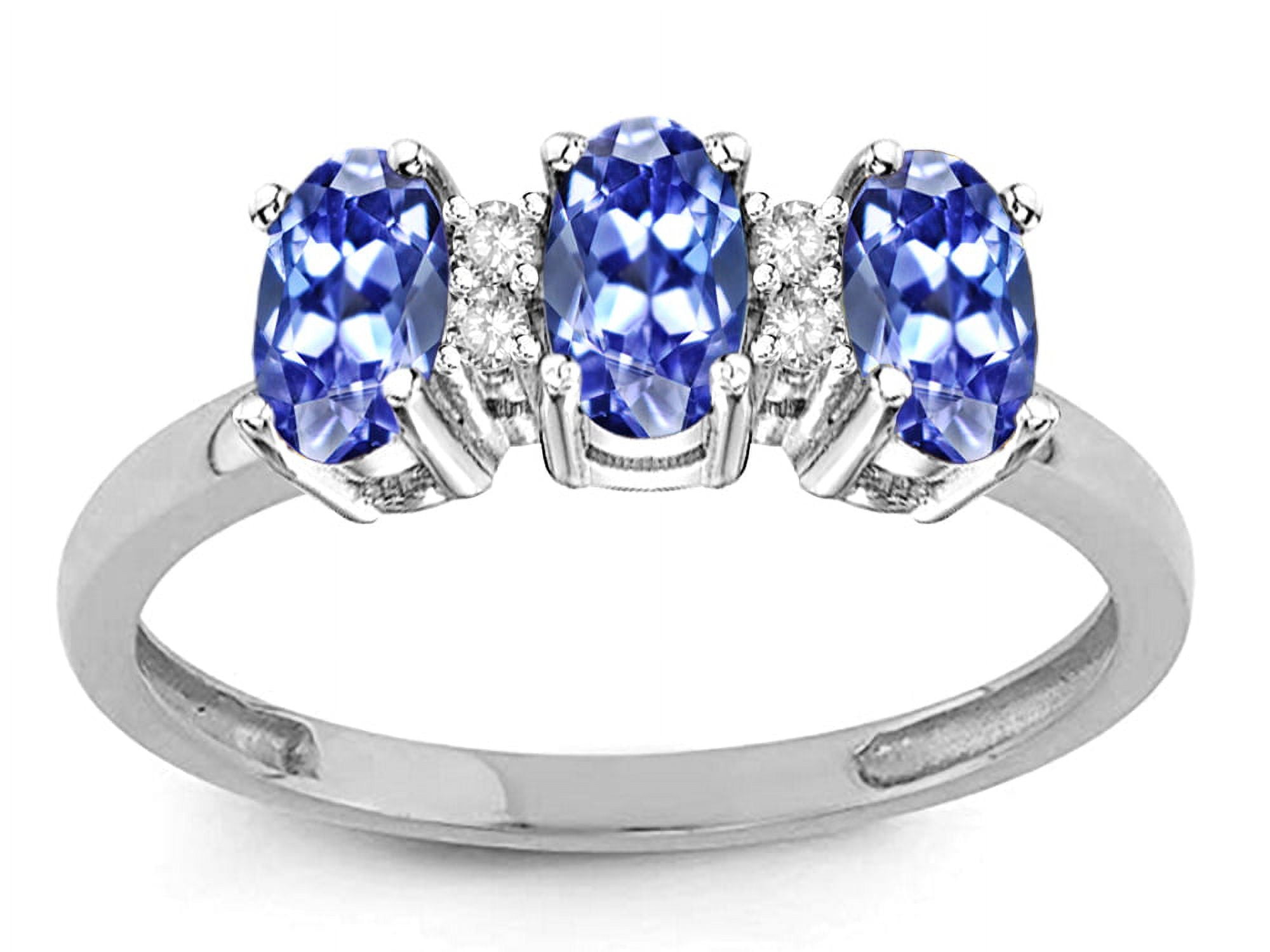 Star K Genuine Tanzanite 3 Three Oval Stones Promise Ring Wedding Band ...