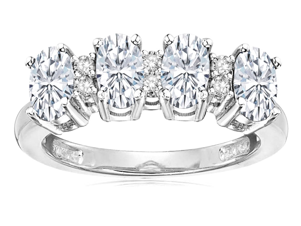 Star K Genuine White Topaz Oval 5x3 4 Four Stone Band Ring - Walmart.com