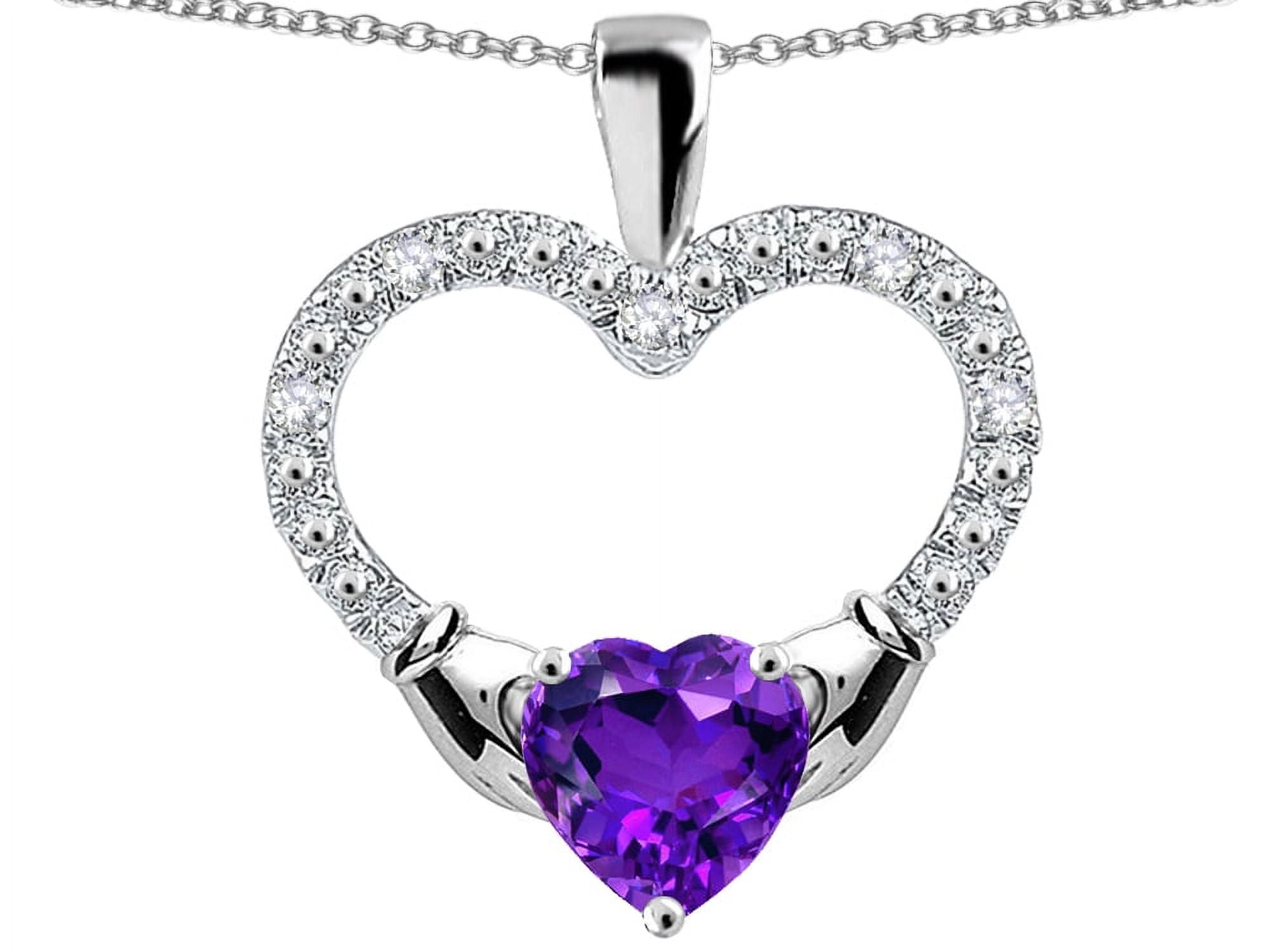 Star K Hands Holding Heart Genuine Amethyst Claddagh Pendant Necklace - Walmart.com