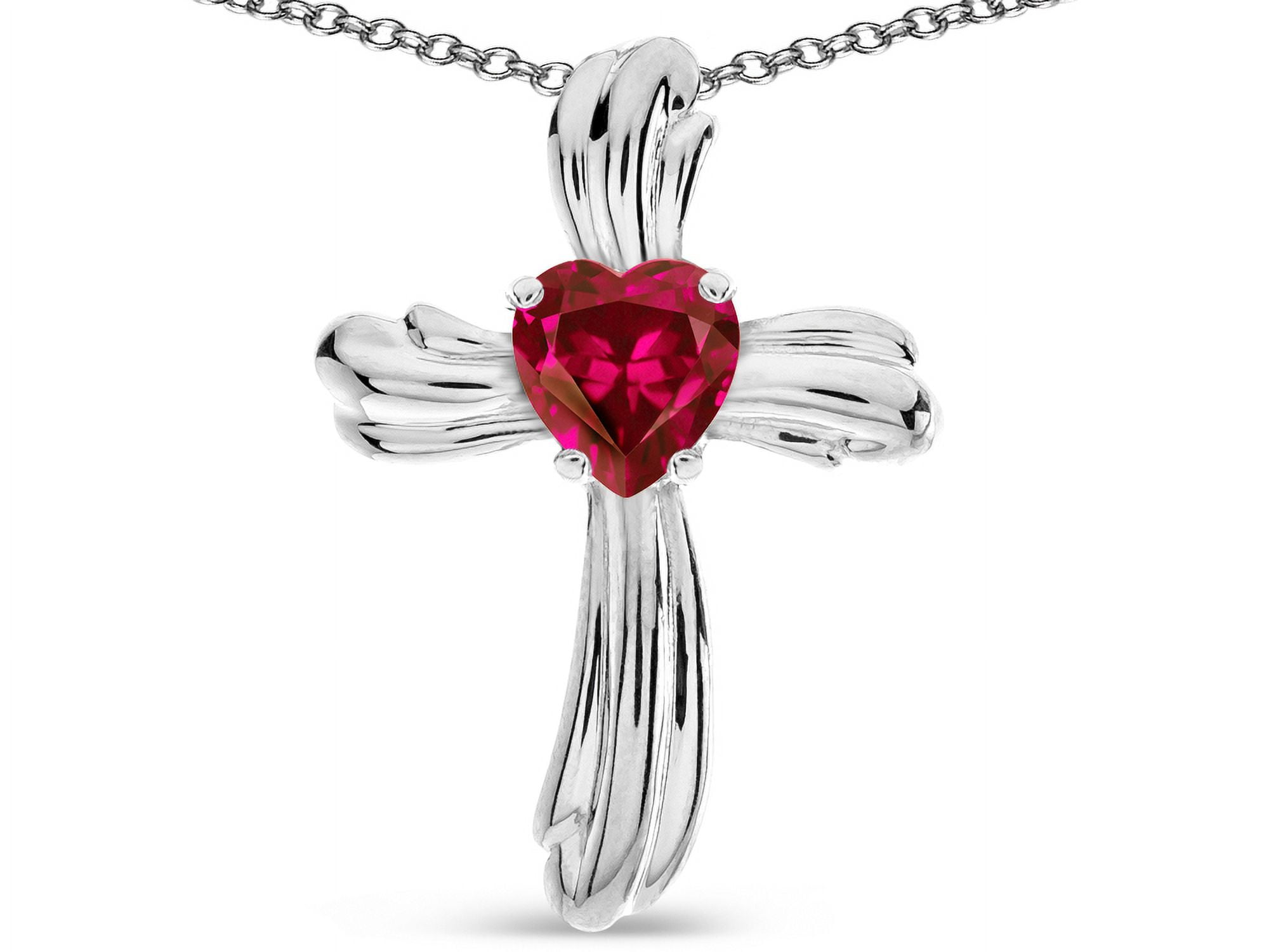 Star K Heart Shape 6mm Created Ruby Ribbed Cross Of Love Pendant ...